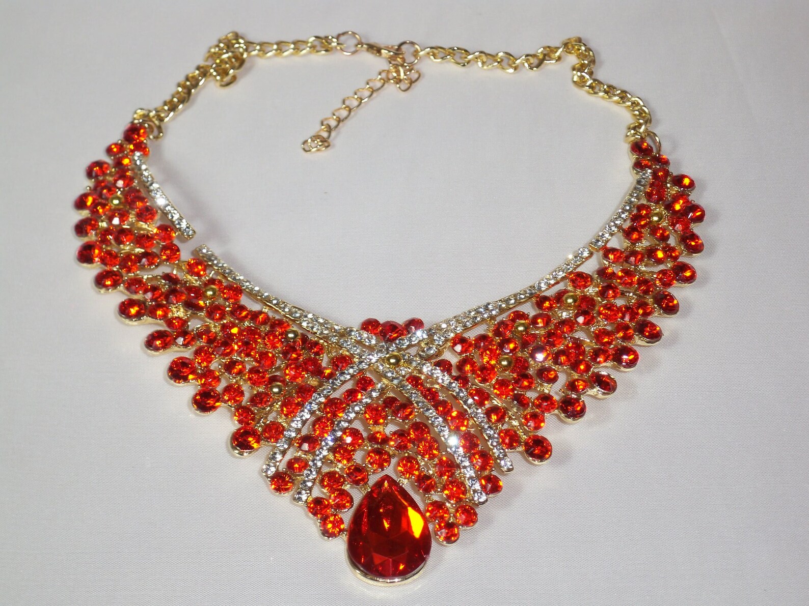 Red Rhinestone Necklace Set Wedding Necklace Pageant - Etsy