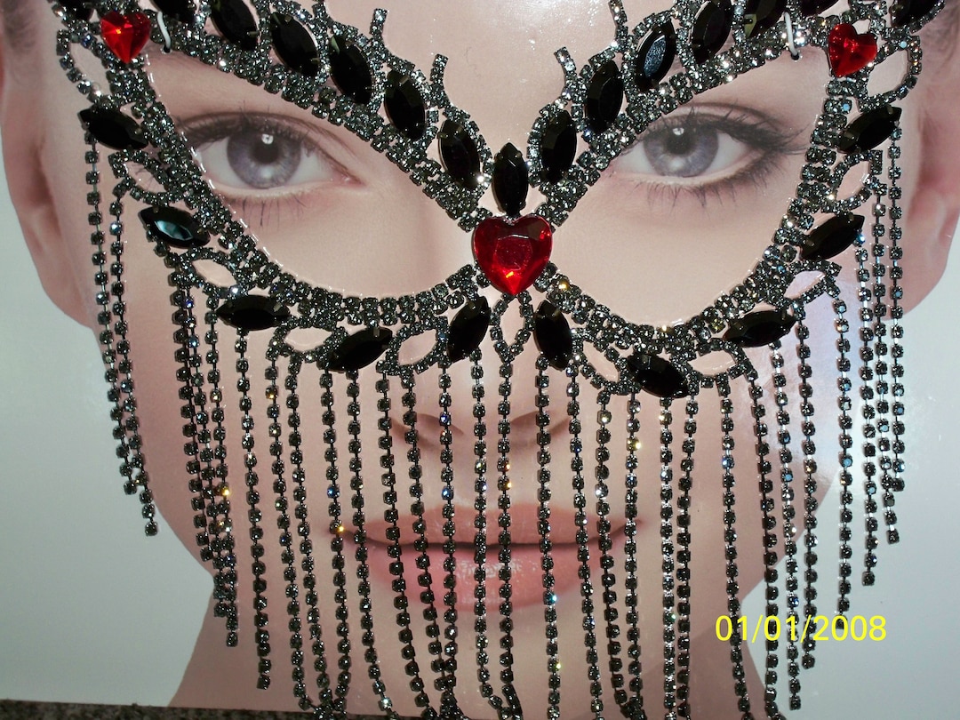 Harem Mask, Black Rhinestone Mask, Dangle Mask, Mardi Gras Masquerade ...