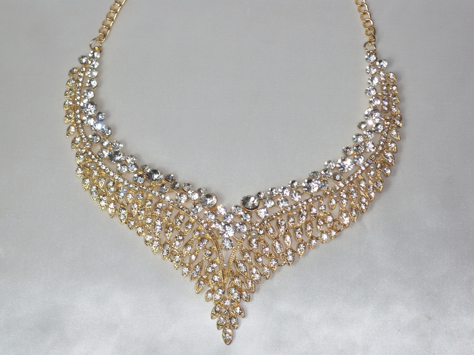 Gold Necklace Set, Rhinestone Necklace Set, Bridal Necklace, Wedding ...