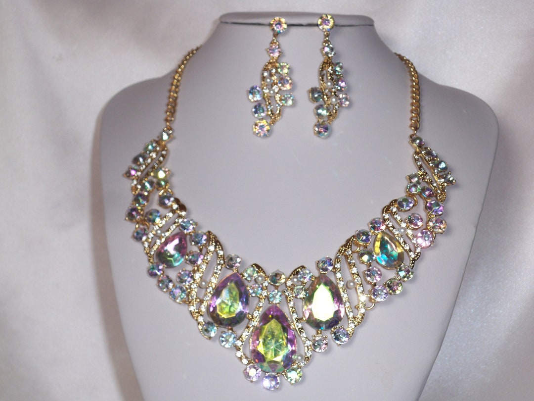 Ab Rhinestone Necklace Set, Statement Necklace, Necklace , Bridal ...