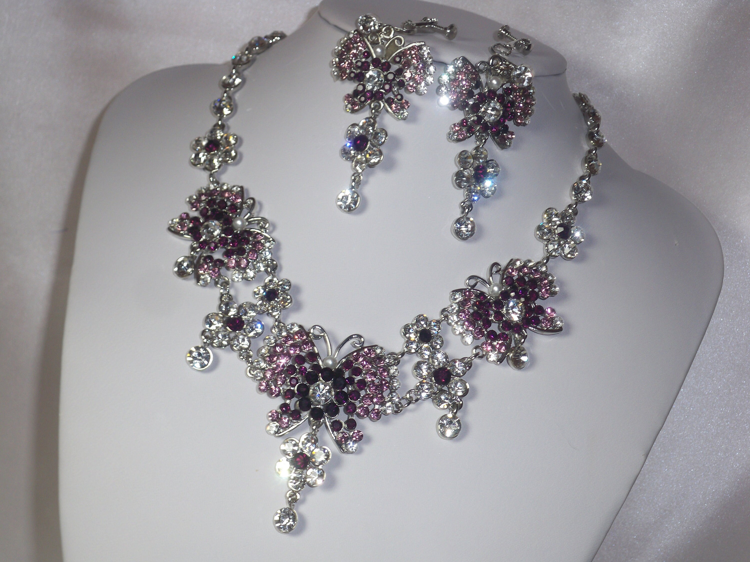 Purple rhinestone necklace setwedding MOB necklacehomcoming | Etsy