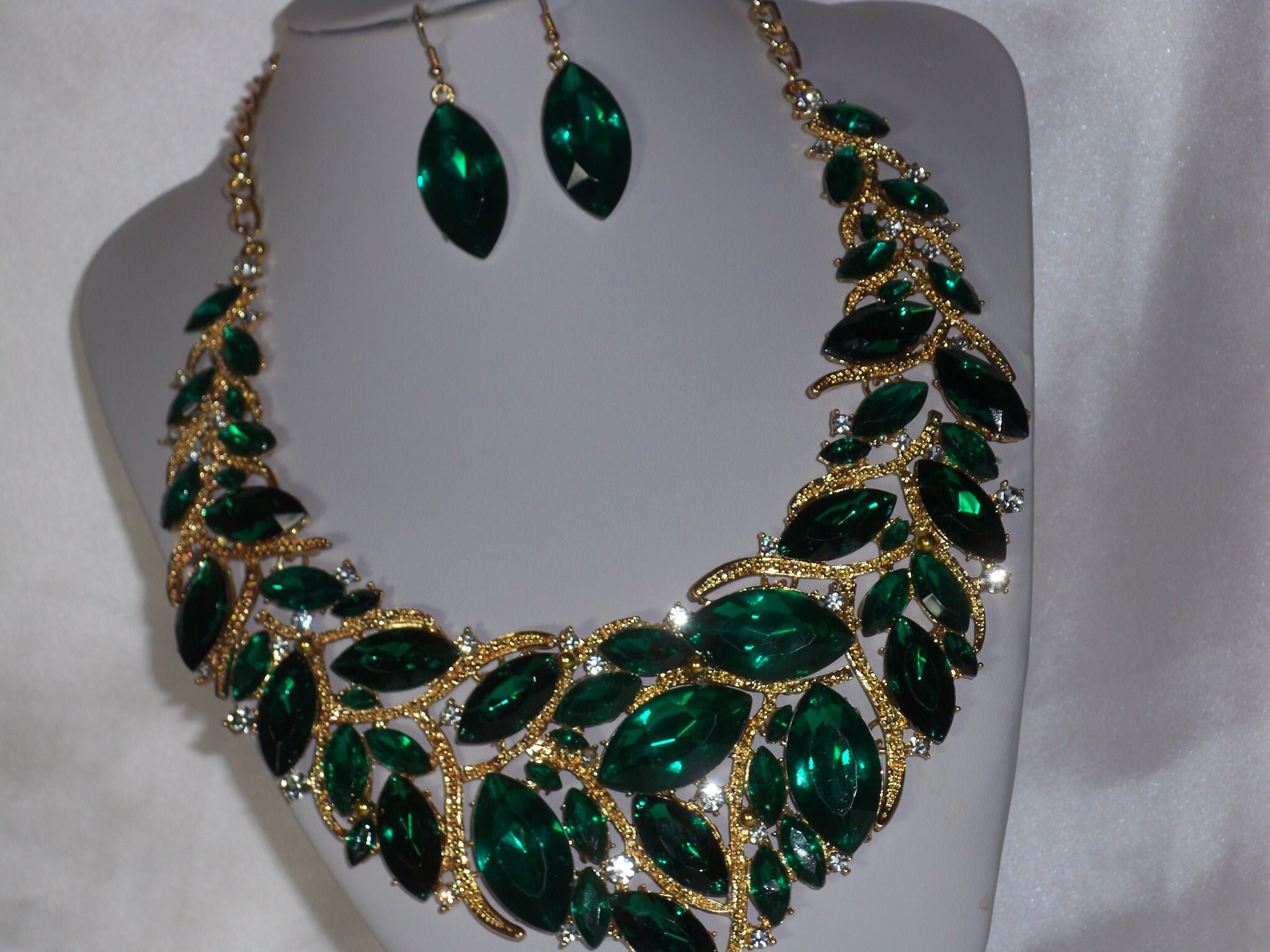 Green Rhinestone Set Necklace Set Pageant Necklace Drag - Etsy