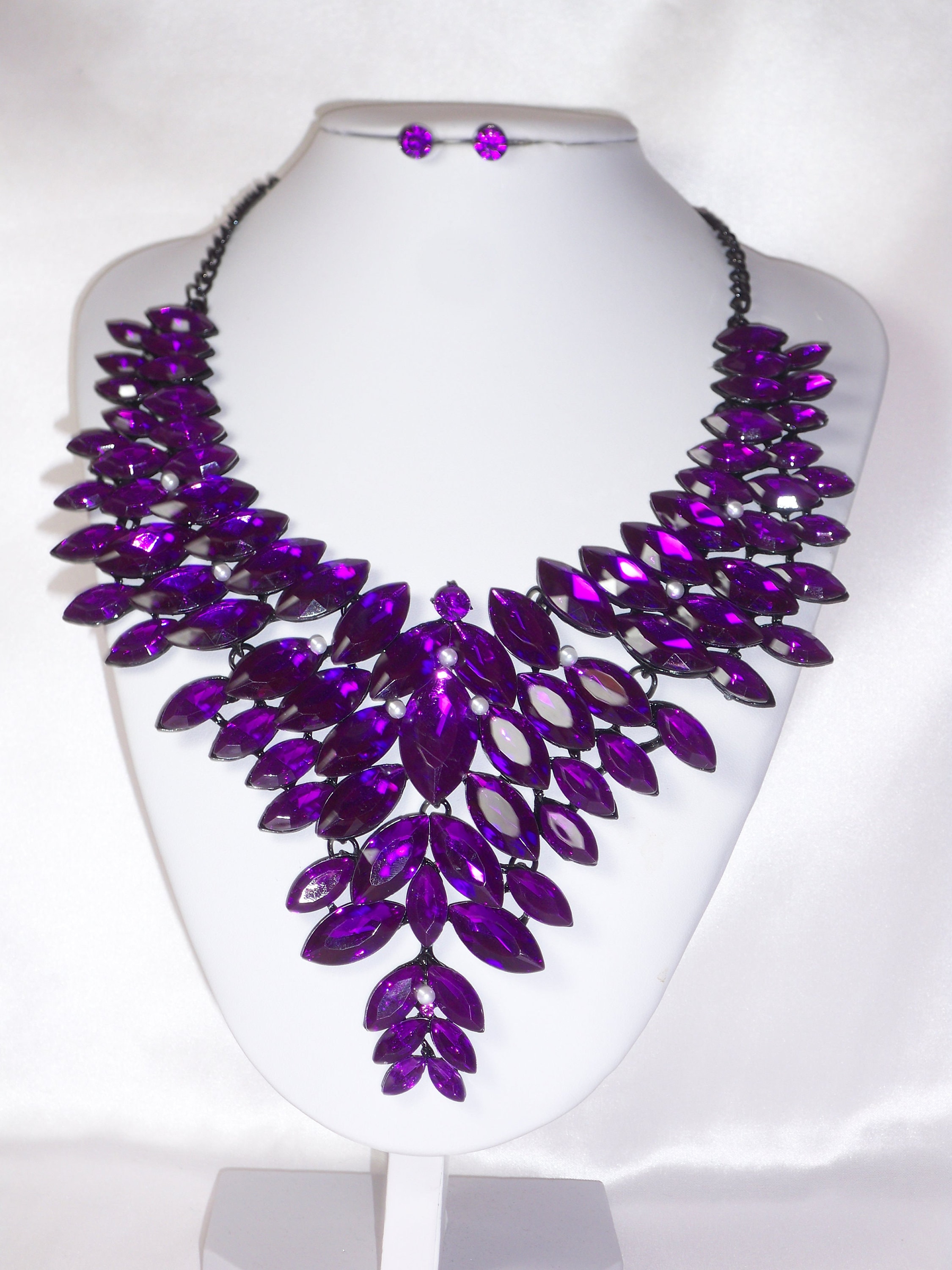 Purple Rhinestone Necklace, Pageant Necklace, Prom Necklace,quenceanera ...