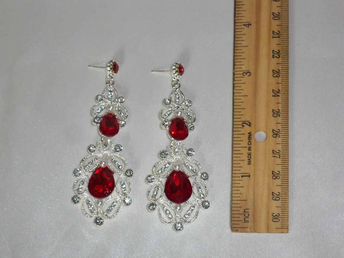 Red Rhinestone Earringsvalentine Earrings Pageant Earring - Etsy