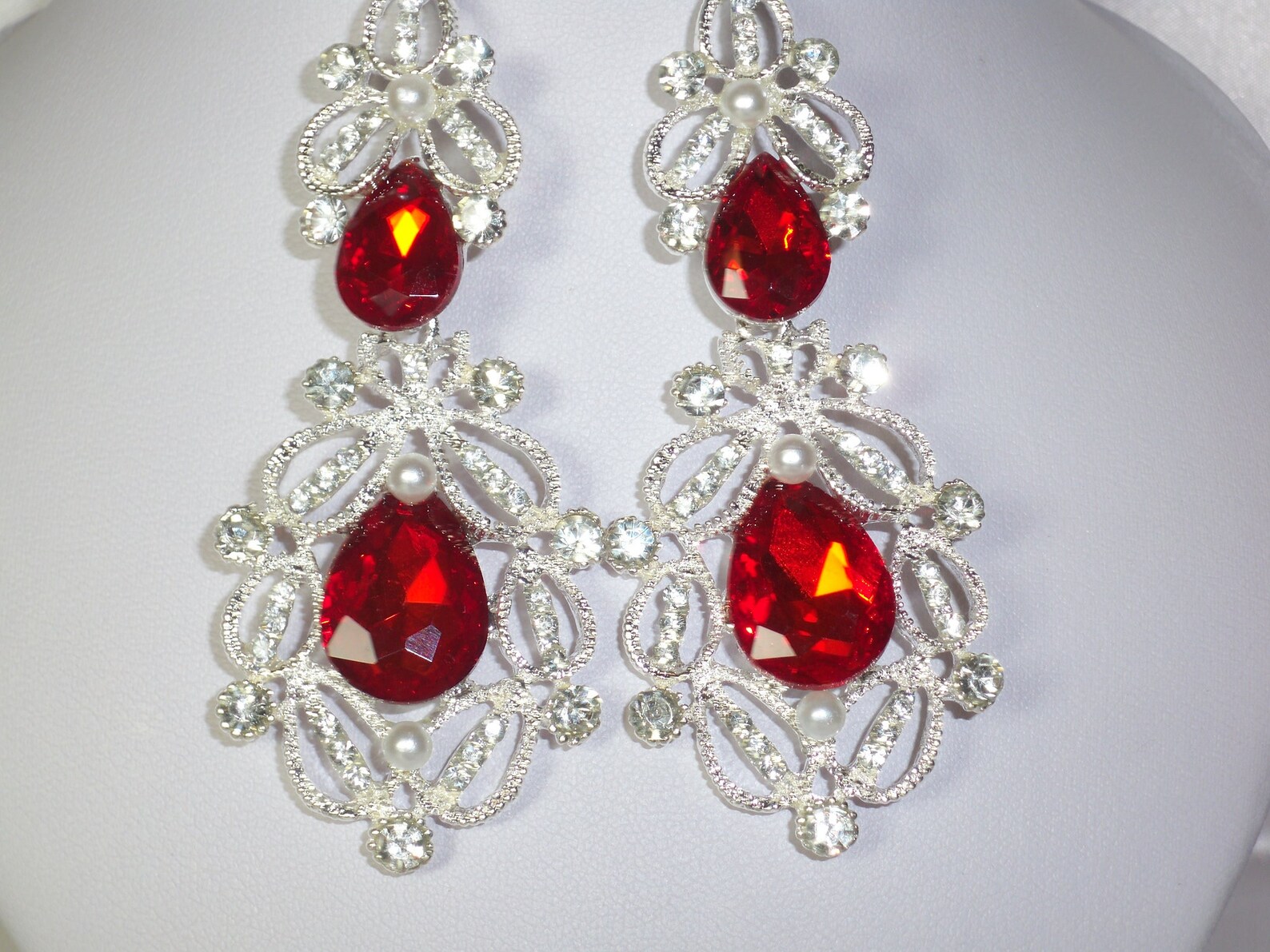 Red Rhinestone Earringsvalentine Earrings Pageant Earring - Etsy