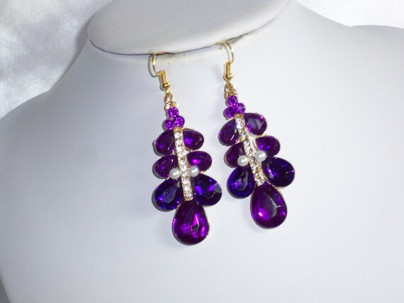 Purple Rhinestone Earrings For Wedding