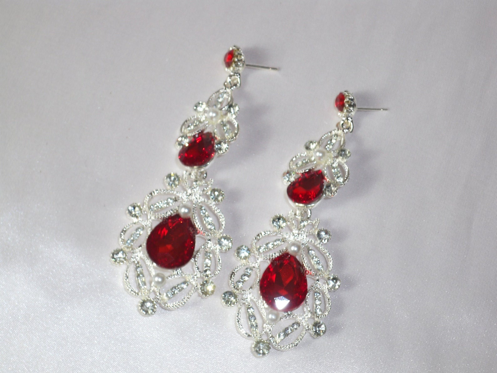 Red Rhinestone Earringsvalentine Earrings Pageant Earring - Etsy