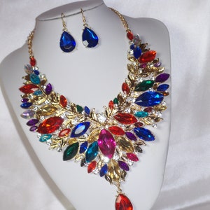 Multi Color Rhinestone Necklace, Necklace Set, Rhinestone Necklace Set ...