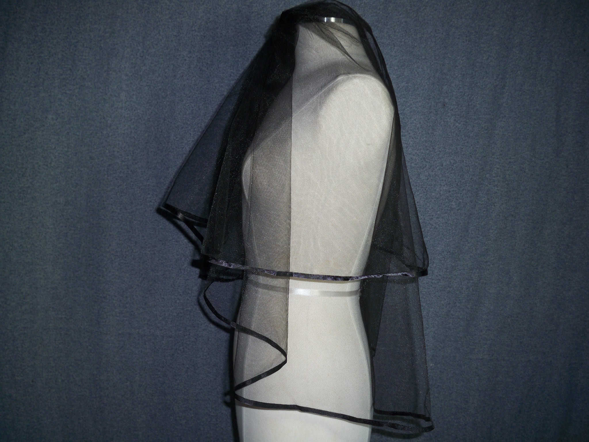 2 Tier Black Veil Goth Veil Gothic Wedding Veil Mourning - Etsy