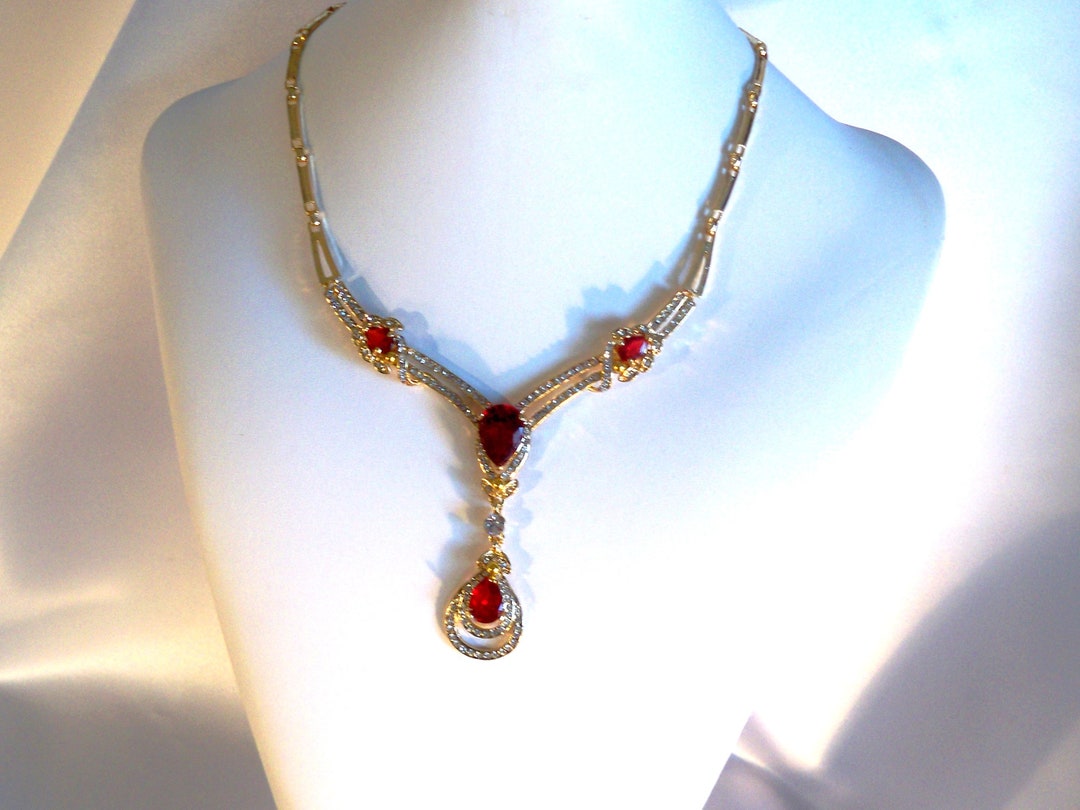 Red Rhinestone Teardrop Necklace Set: Bridal, Prom, Party - Etsy