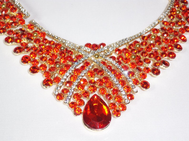 Red Rhinestone Necklace Set Wedding Necklace Pageant | Etsy