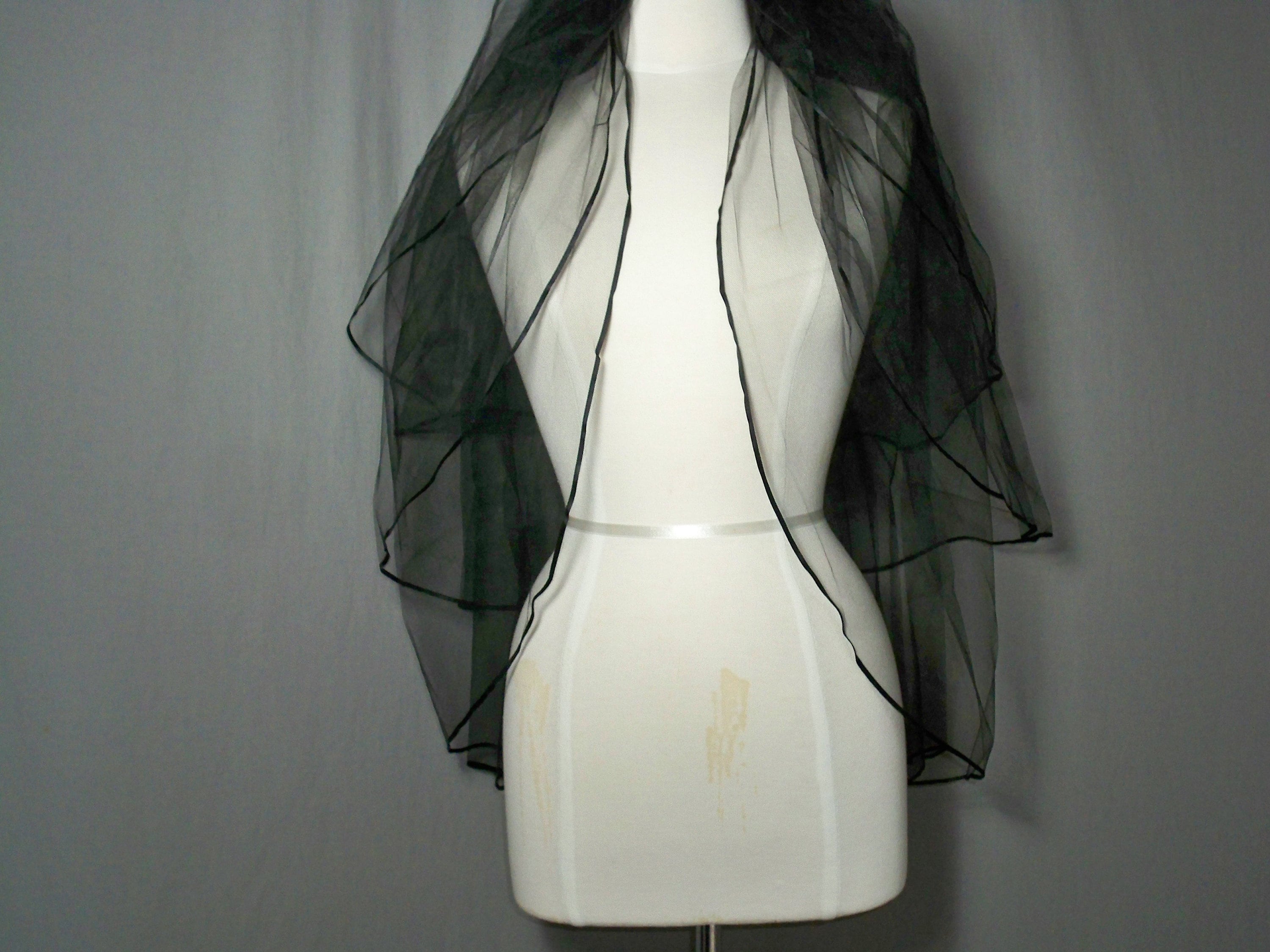 3 Tier Black Veil, Goth Veil, Gothic Wedding Veil, Mourning Veil, Black ...