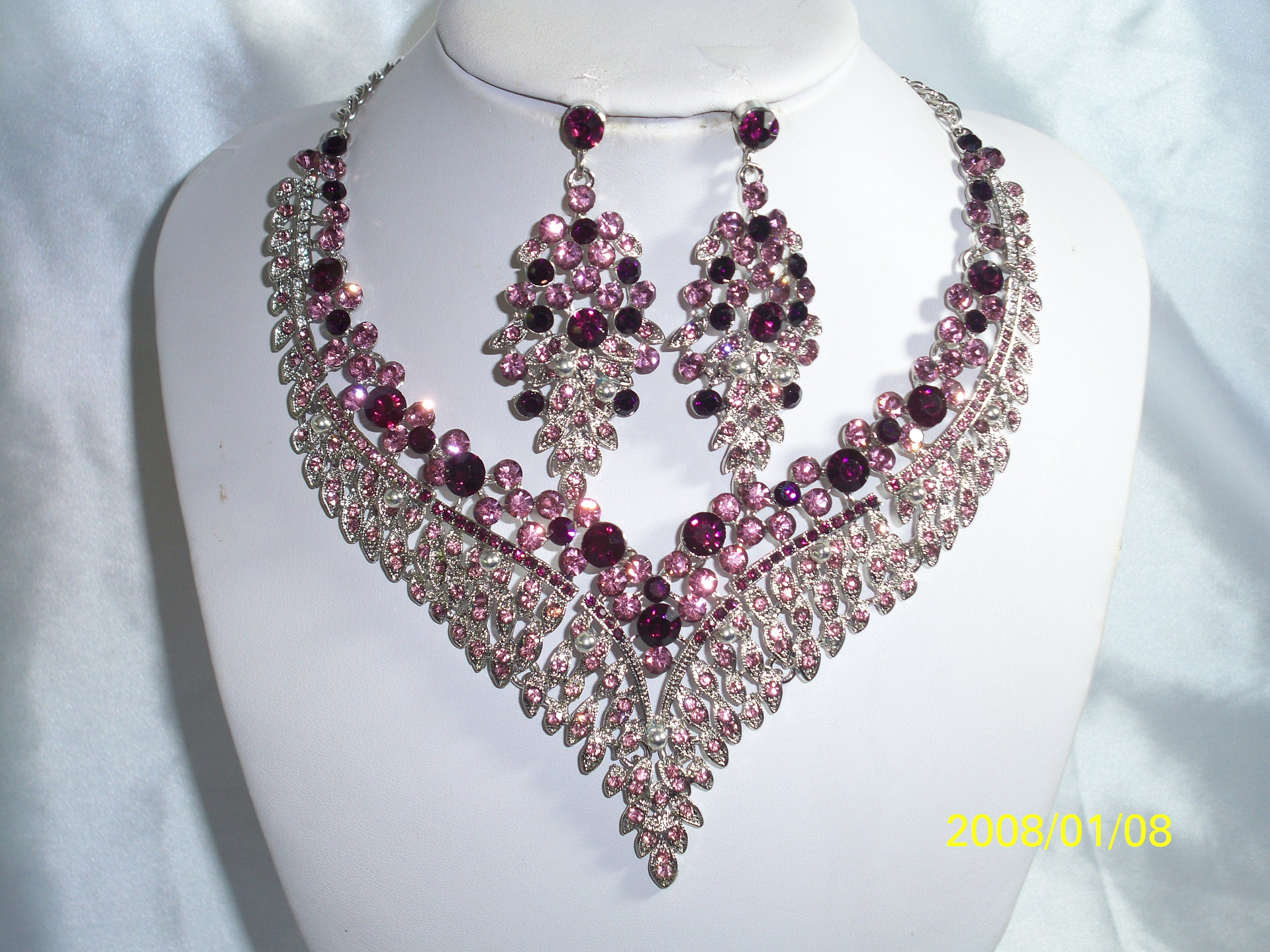 Purple Rhinestone Necklace Set Prom Party Necklace Ballroom | Etsy