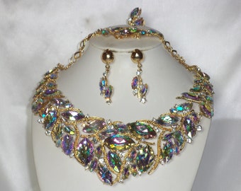 Purple Rhinestone Necklace and Earrings Set Wedding Bridal Necklace ...