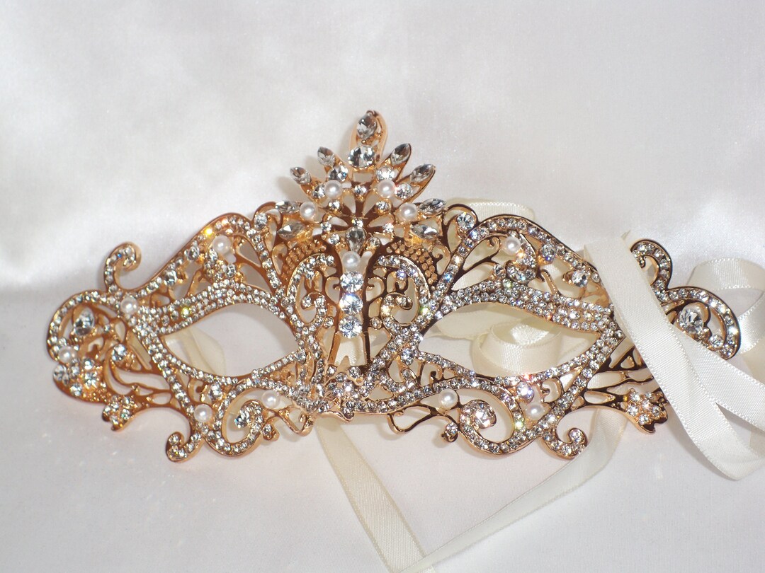 Rose Gold Rhinestone Mask, Crystal Mask, Bridal Mask, Wedding Mask ...