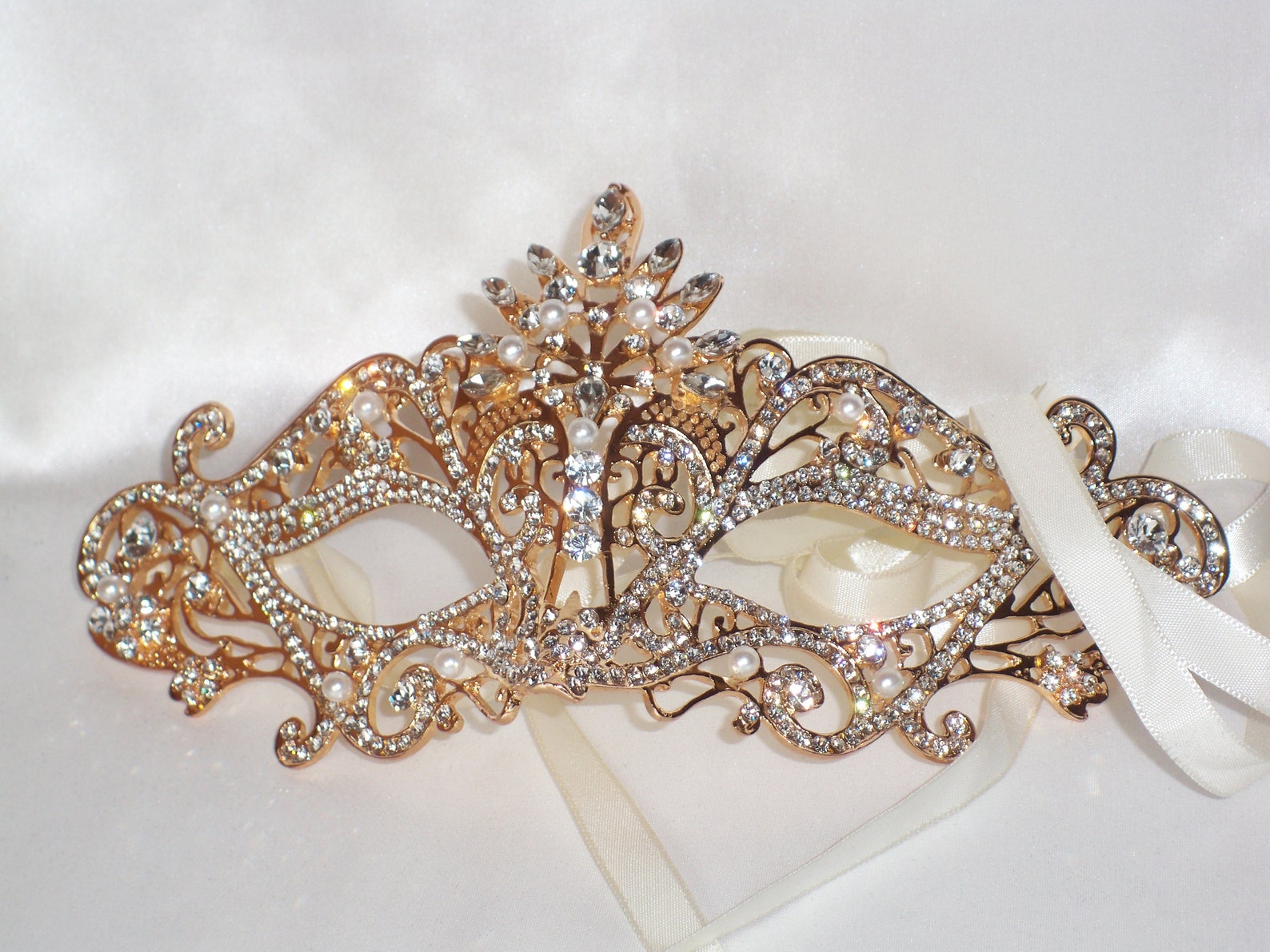 Rose Gold Rhinestone Mask, Crystal Mask, Bridal Mask, Wedding Mask ...