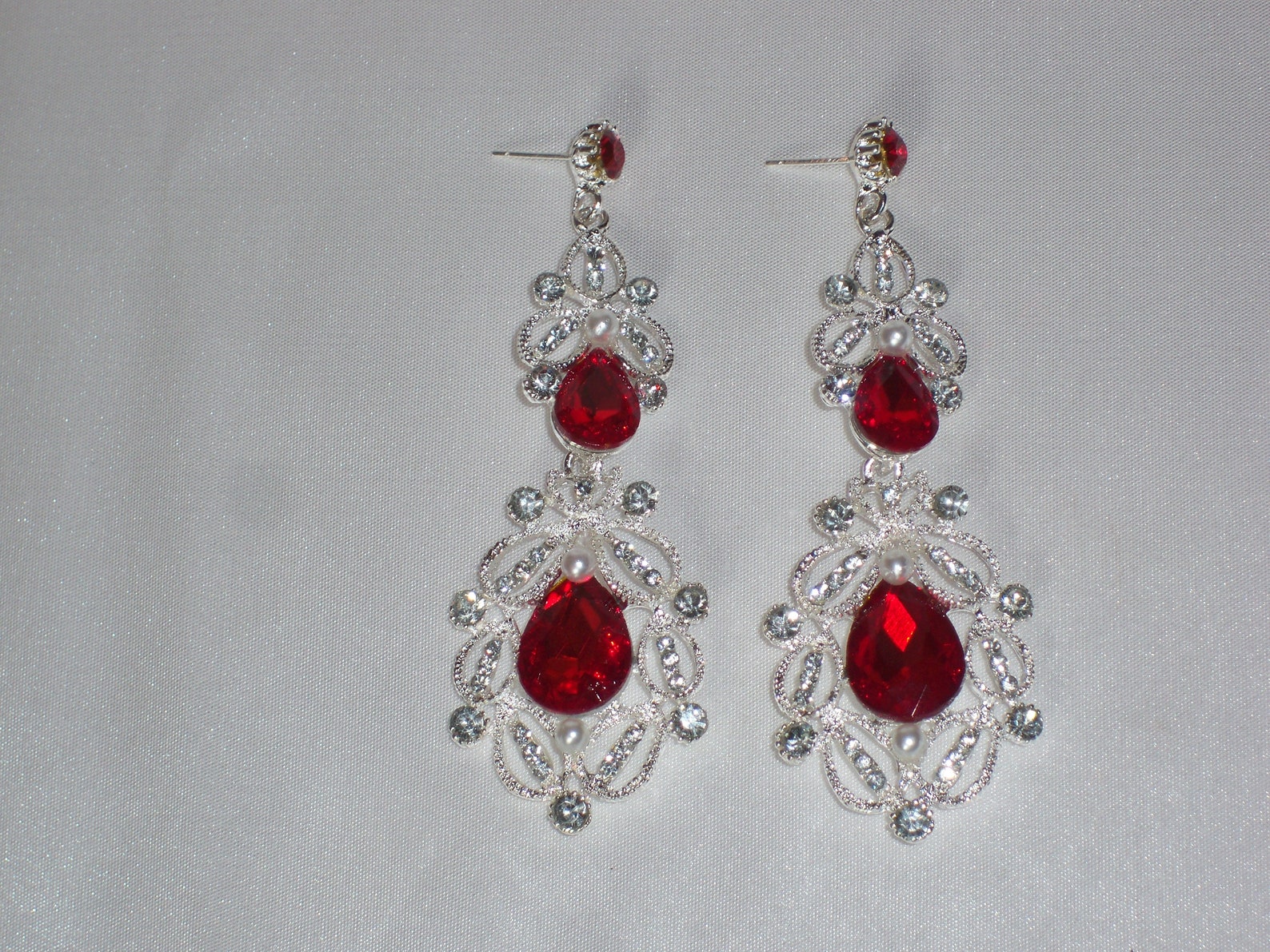 Red Rhinestone Earringsvalentine Earrings Pageant Earring - Etsy