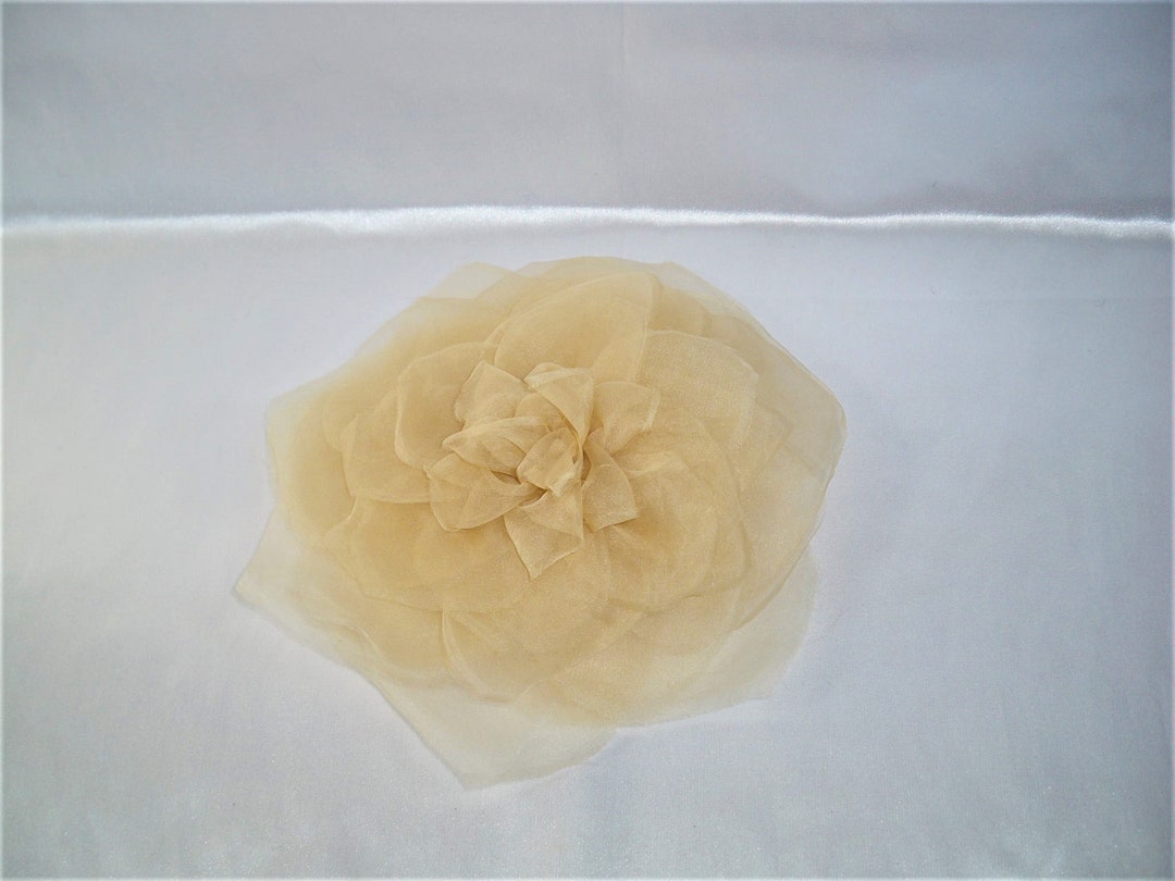 Large Organza Flower Beige Tan Gardenia Flower Millinery Fabric Flower ...