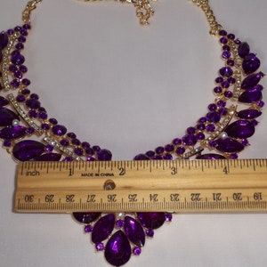 Purple Necklace Set, Wedding Jewelry, Rhinestone Necklace, Pageant Prom ...