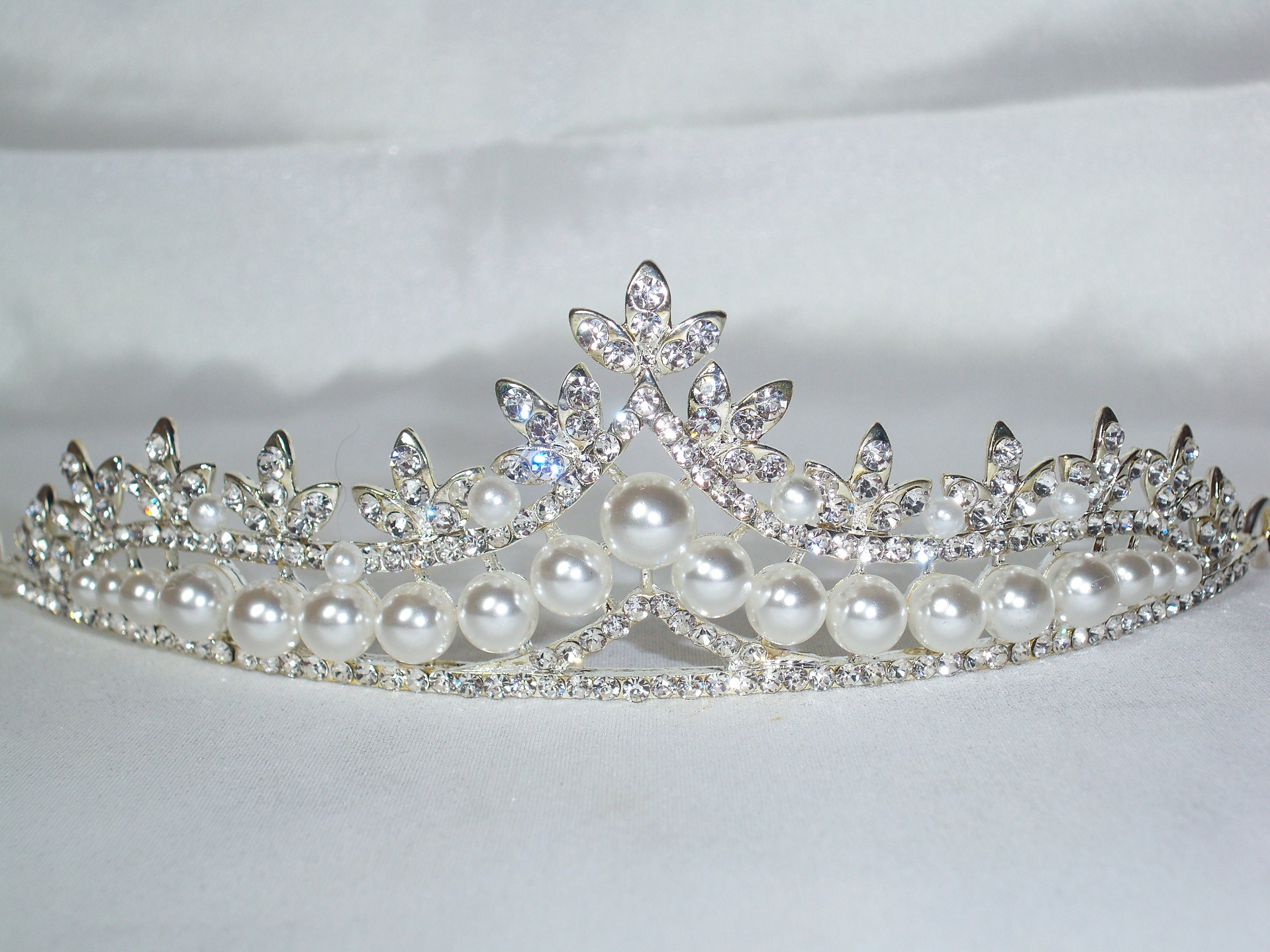 Rhinestone Pearl Bridal Tiara Birthday Tiara Party Tiara - Etsy