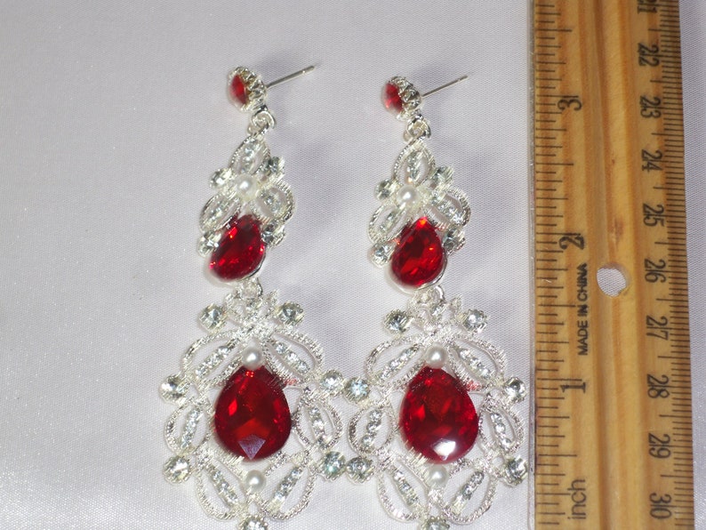 Red Rhinestone Earringsvalentine Earrings Pageant Earring - Etsy