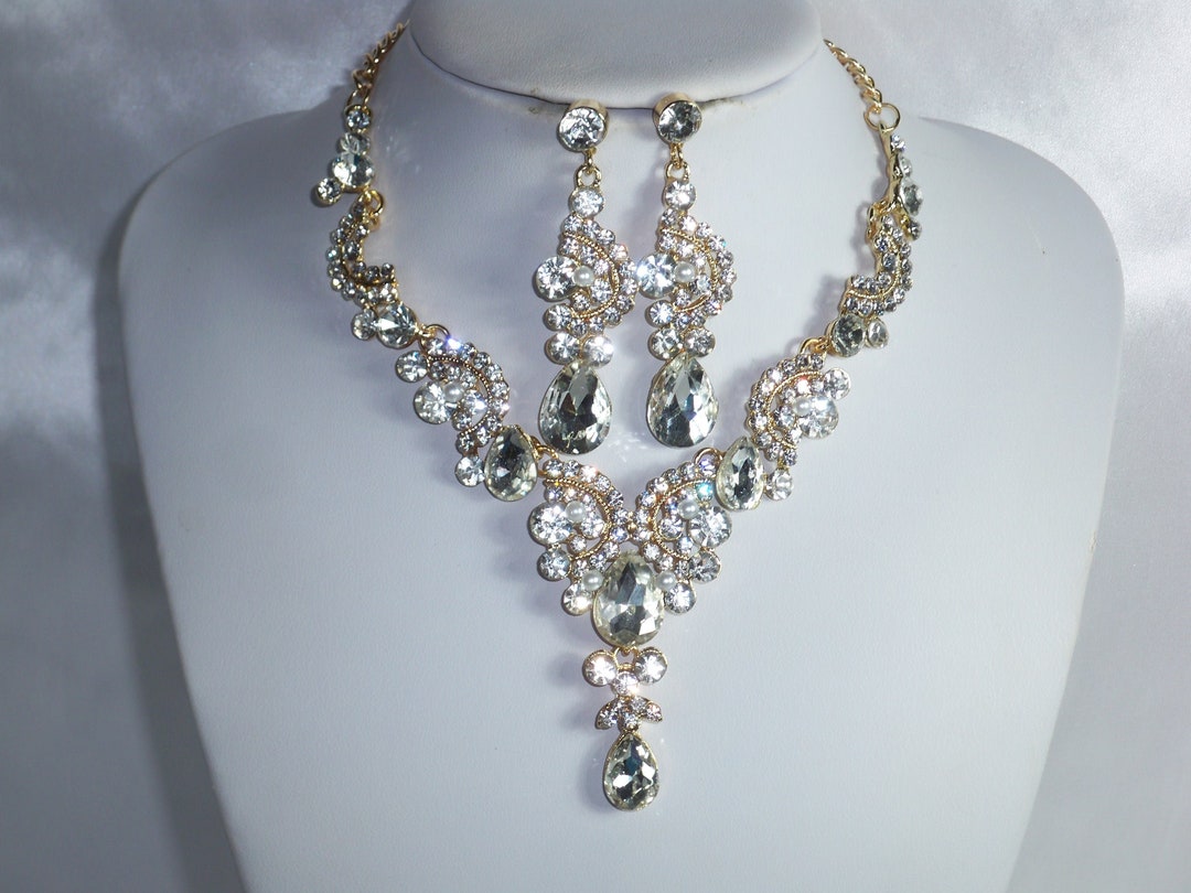Bridal Wedding Necklace Set,statement Necklace,rhinestone Necklace ...