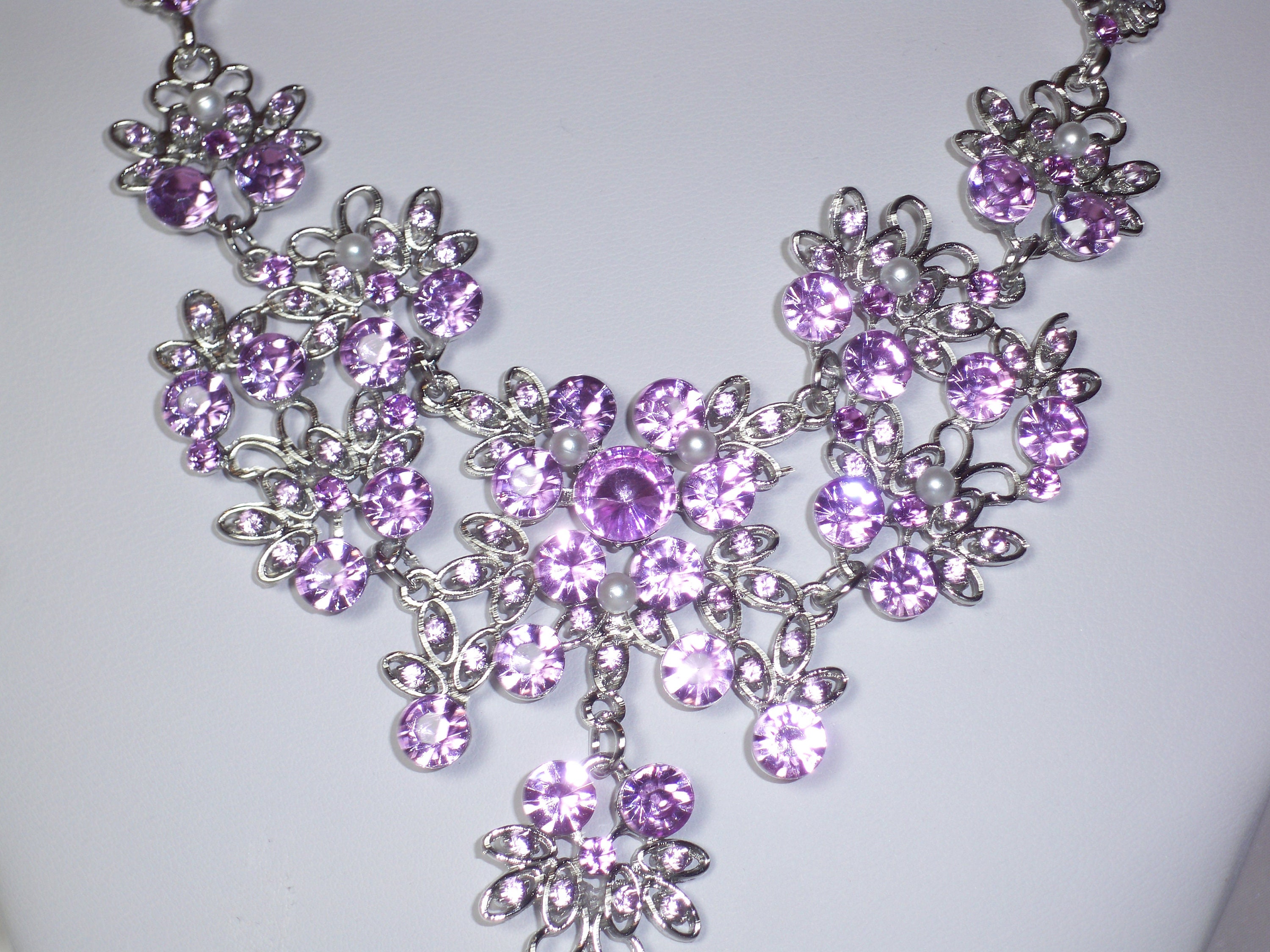 Purple rhinestone necklace earrings set Wedding Bridal | Etsy