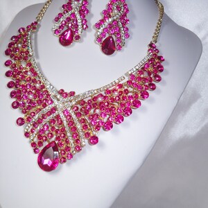 Hot Pink Necklace Set, Pink Necklace Set, Rhinestone Necklace, Prom ...