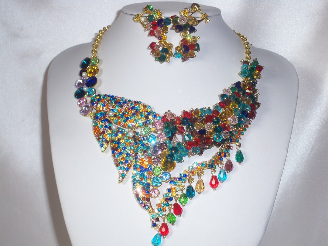 Rainbow Multi Color Rhinestone Crystal Necklace Set, MOB Wedding ...