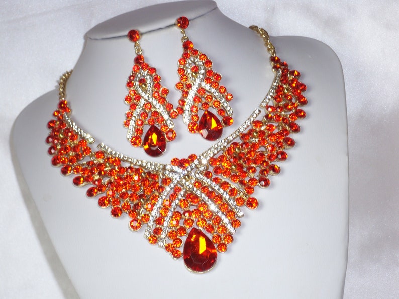 Red Rhinestone Necklace Set Wedding Necklace Pageant - Etsy