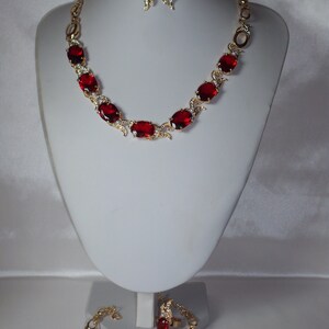 Ruby Red Rhinestone Necklace Set: Bridal, Prom Jewelry - Etsy