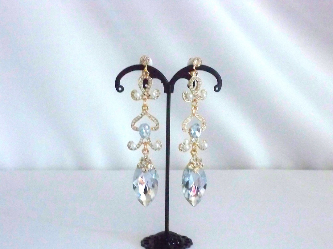 Gold Dangle Drop Rhinestone Earrings,wedding Bridal MOB Prom Homecoming ...