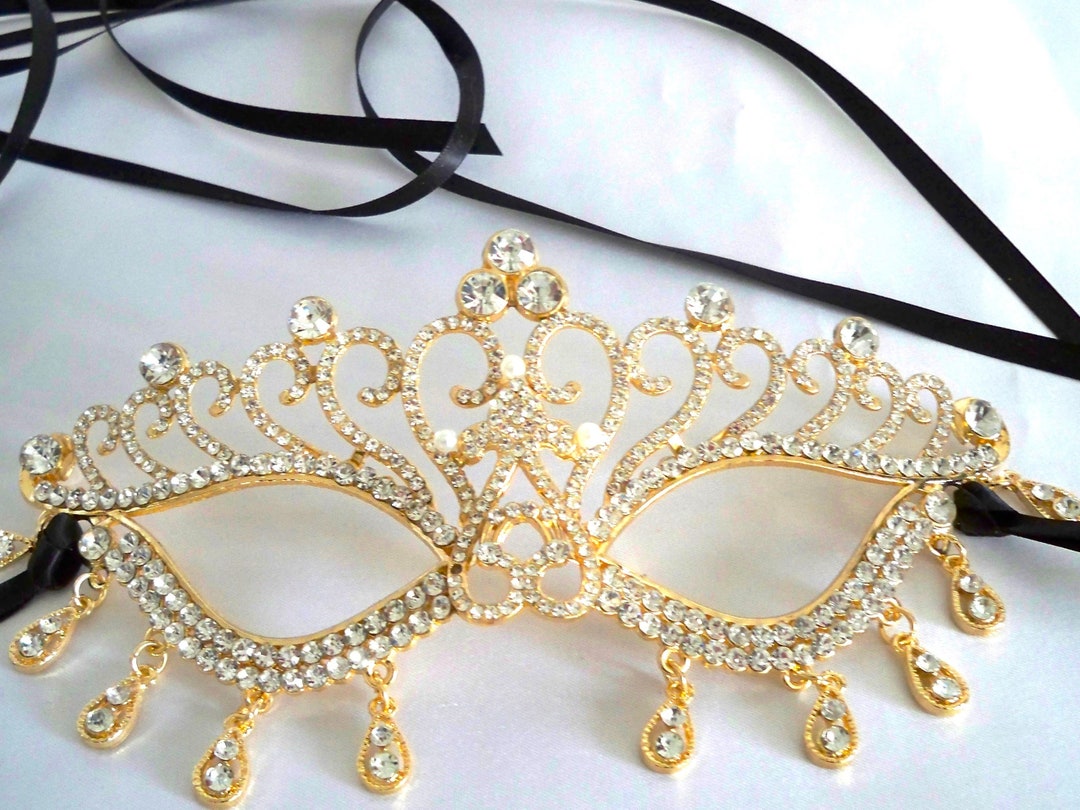 Gold Rhinestone Mask, Crystal Bridal Mask, Wedding Mask, Costume Ball ...
