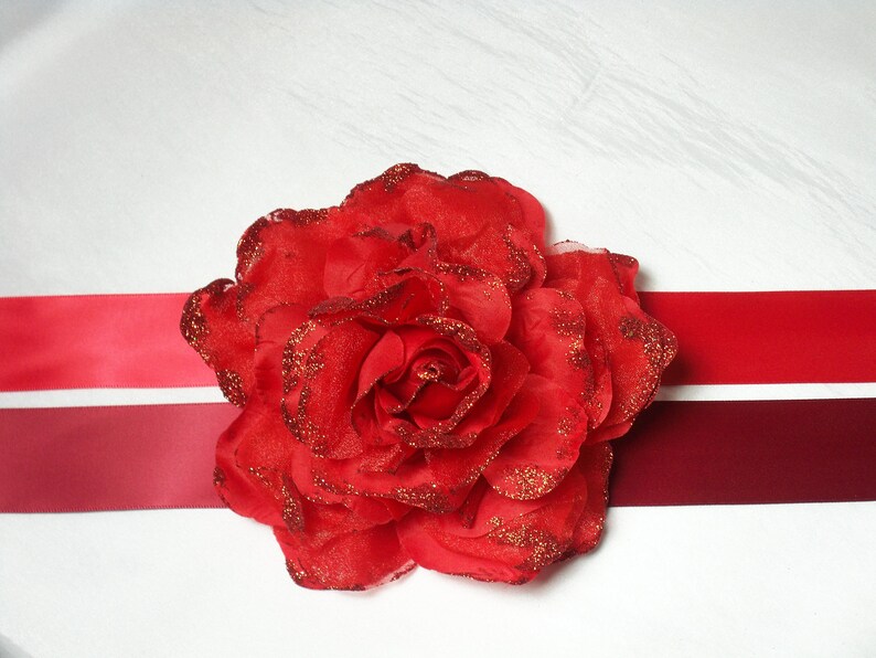 Red Glitter Floral Bridal Belt: Detachable Flower Sash - Etsy