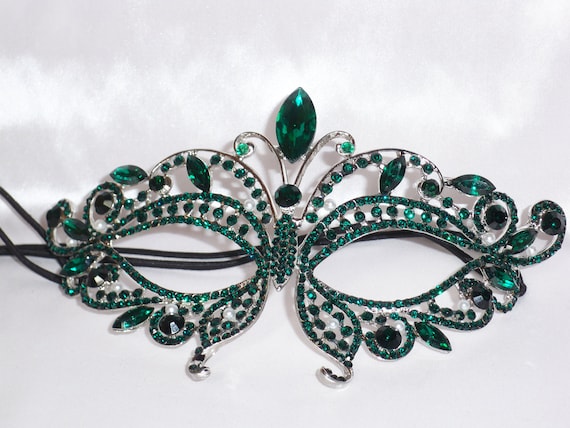 Green Rhinestone Mask Green Mask Masquerade Ball Mask | Etsy