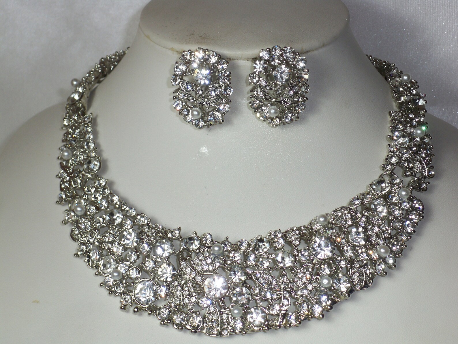 Silver Statement Rhinestone Necklace Set Bridal Wedding - Etsy