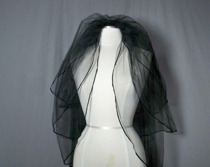 3 Tier Black Veil, Goth Veil, Gothic Wedding Veil, Mourning Veil, Black ...
