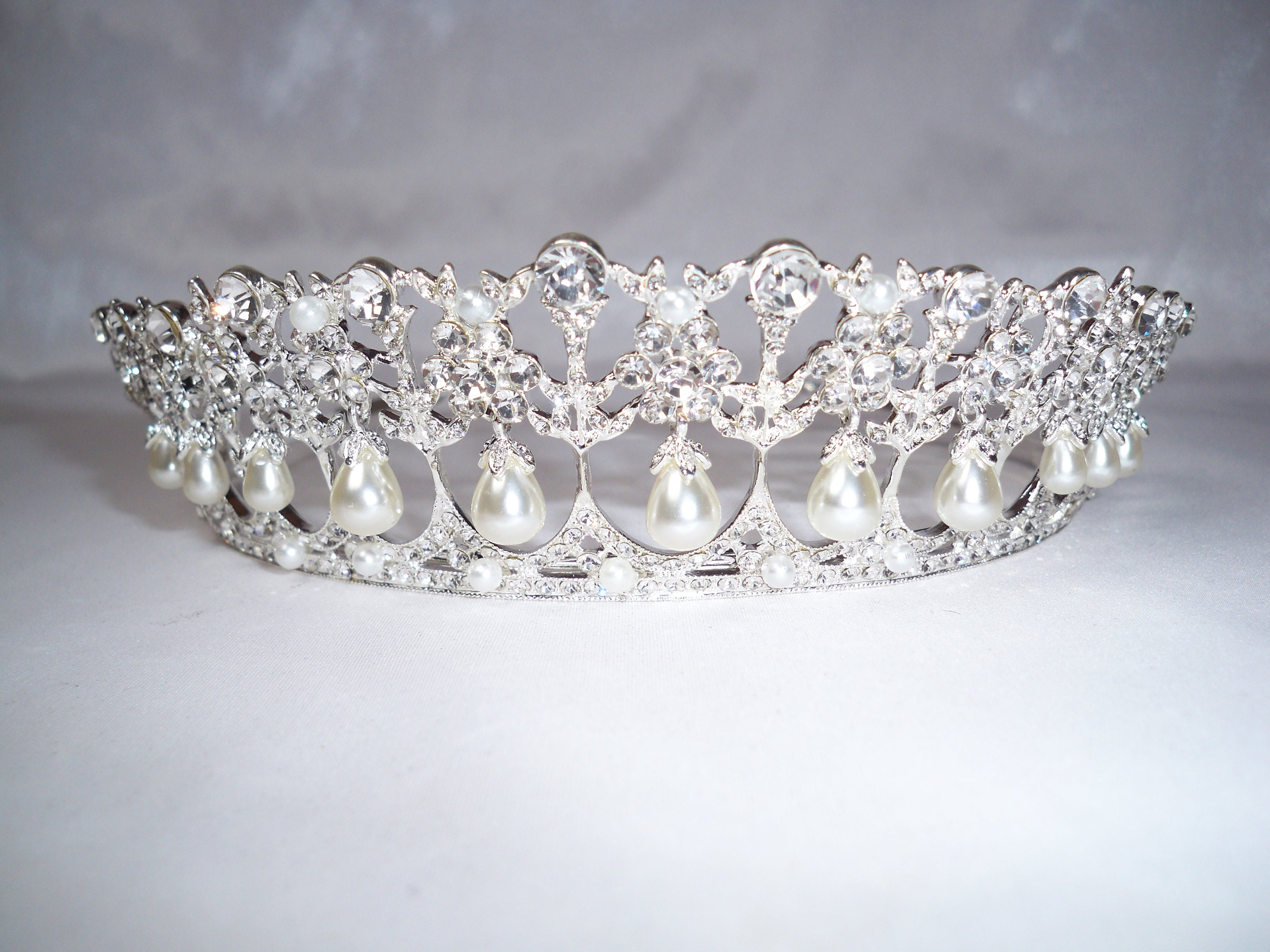 Rhinestone Pearl Tiara Crown Bridal Tiara Prom Tiara | Etsy