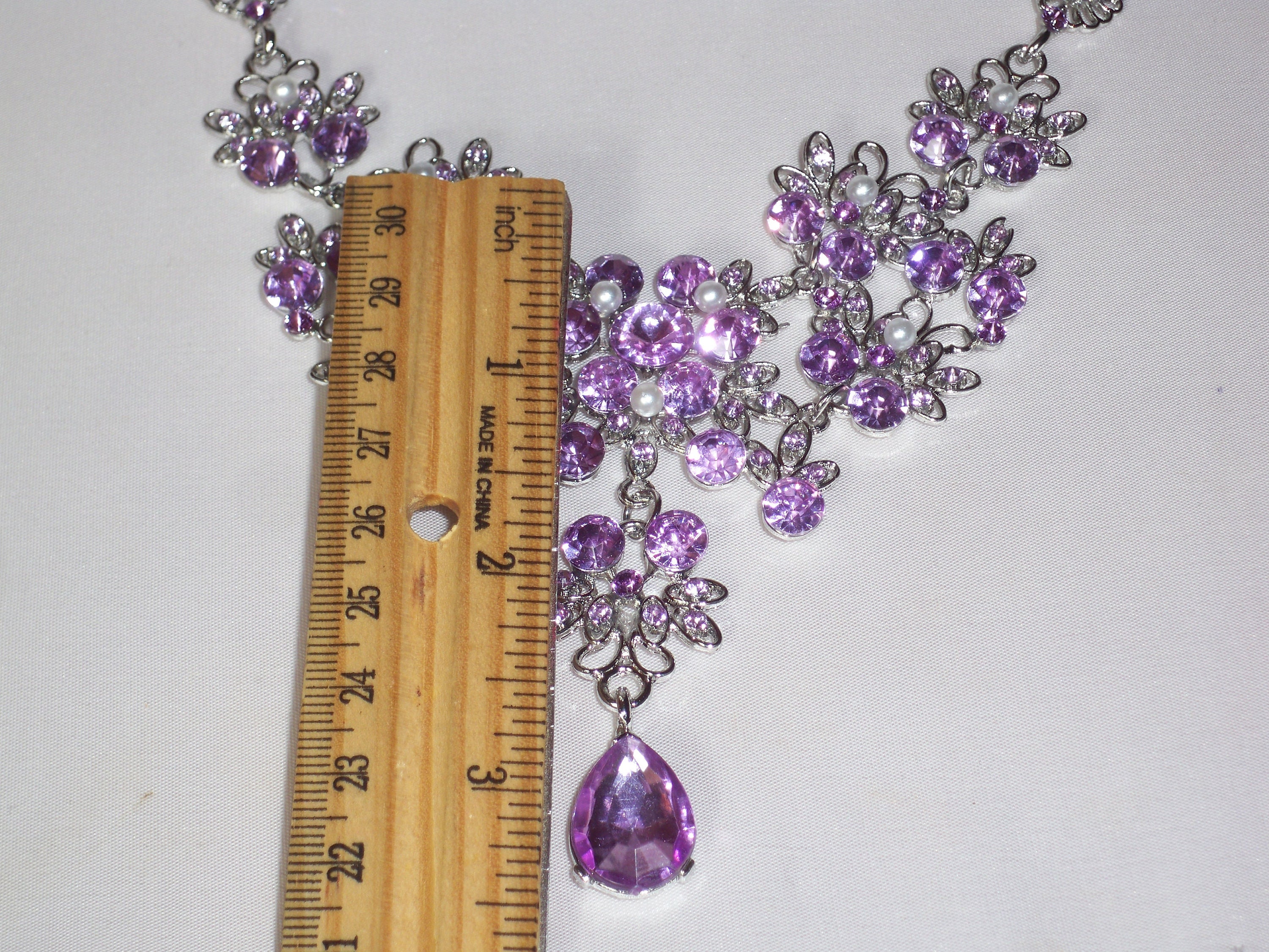 Purple Rhinestone Floral Necklace and Earrings Set - Etsy