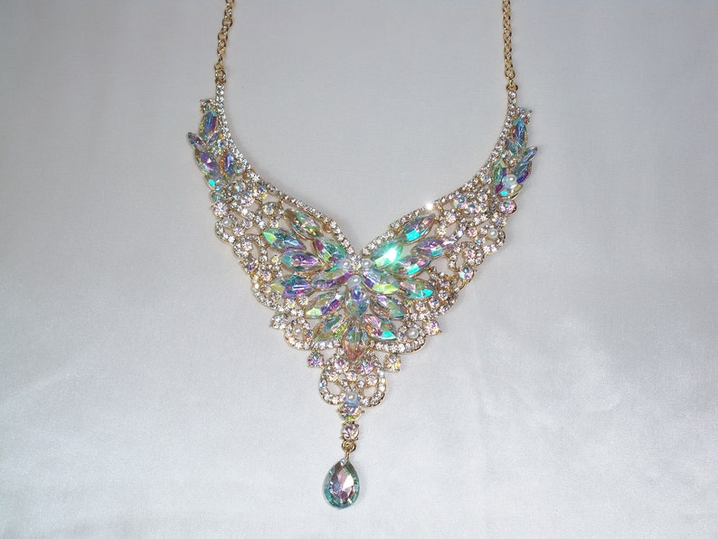 Crystal necklace set AB rhinestone necklace set pageant | Etsy