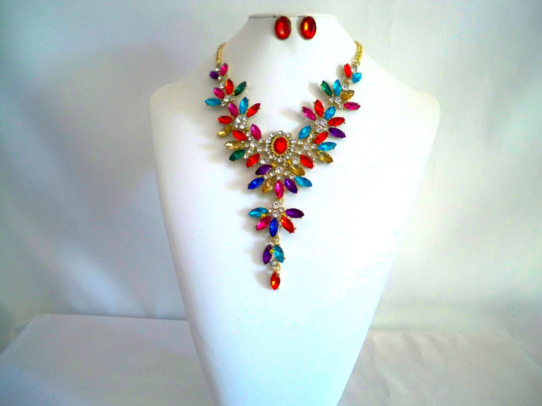 Multi Color Rhinestone Necklace Set, Wedding Bridal MOB Prom Party ...