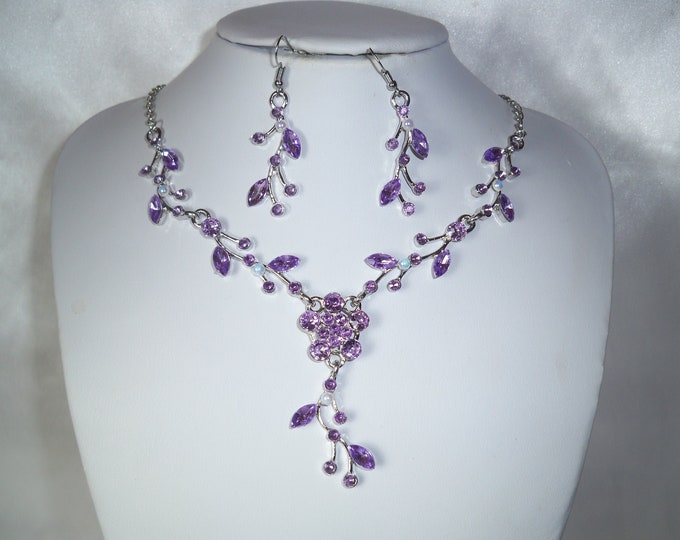 Purple Rhinestone Necklace and Earrings Set Wedding Bridal Necklace ...