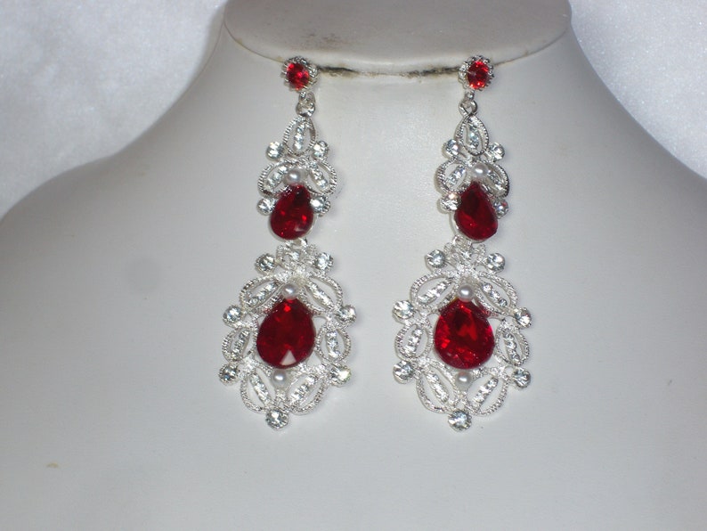 Red Rhinestone Earringsvalentine Earrings Pageant Earring - Etsy