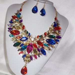 Multi Color Rhinestone Necklace, Necklace Set, Rhinestone Necklace Set ...