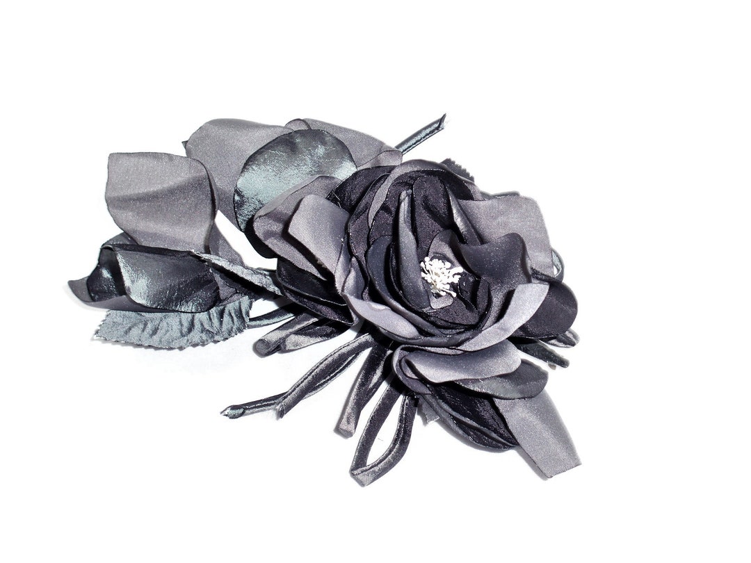 Large Satan Grey/black Flower Rose Flower Millinery Fabric Flower ...