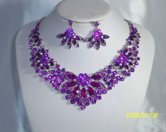 Purple Rhinestone Necklace Set Prom Party Necklace Ballroom | Etsy