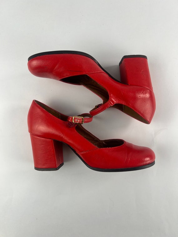 Vintage 1960's Red Mary Jane Shoes with Chunky Heel a… - Gem