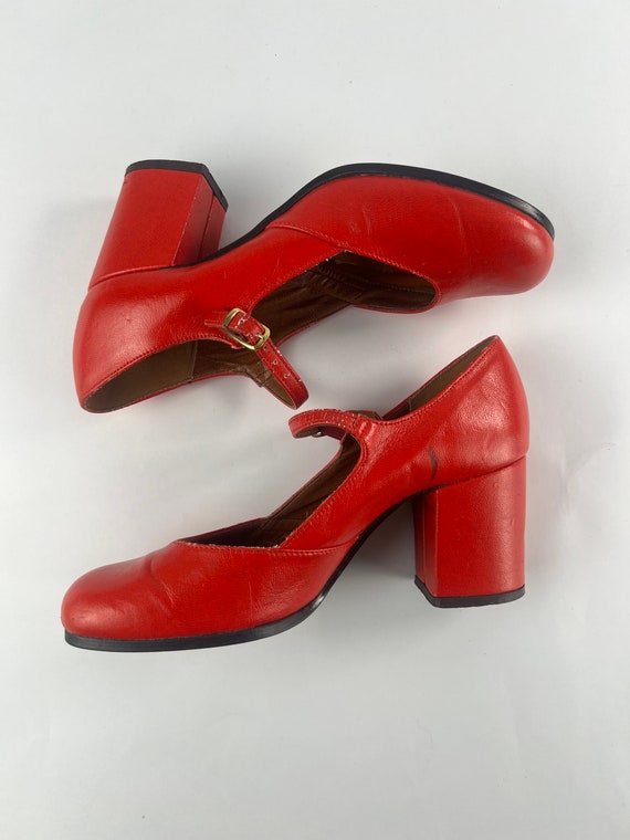 Vintage 1960's Red Mary Jane Shoes with Chunky Heel a… - Gem
