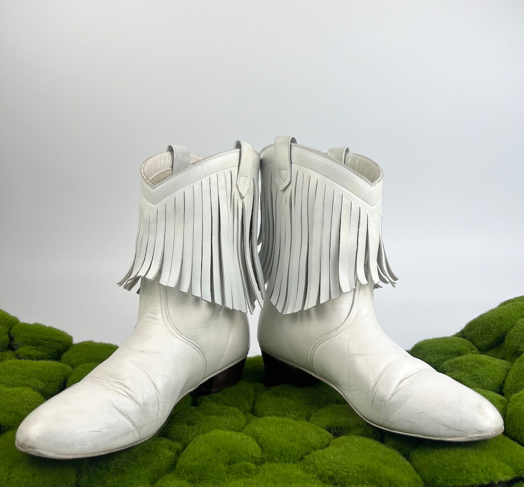 Vintage 1970's White Majorette Boot or Suede Bottom Dance Boot With ...