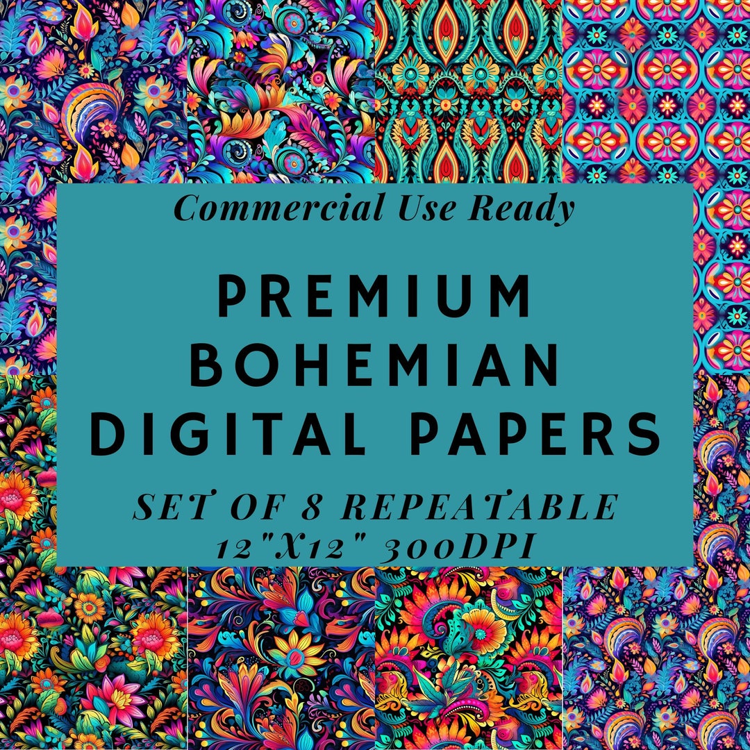 Premium PNG Seamless Bohemian Set 1 Digital Papers Set of 8 - Etsy